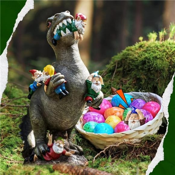 Accents | Dinosaur Gnome Garden Statue Garden Decor Dinosaur Eating ...